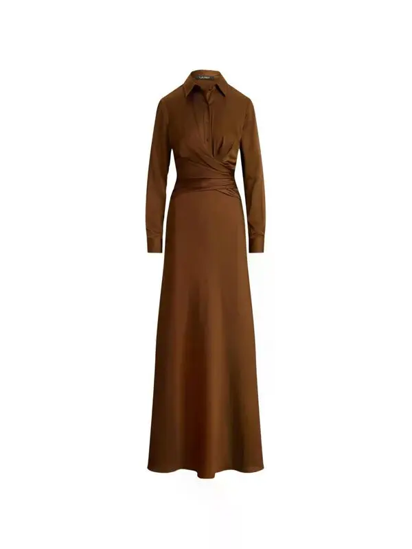 Ralph Lauren Pleated Button-up Maxi Gown Dress - Brown