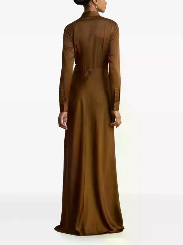 Ralph Lauren Pleated Button-up Maxi Gown Dress - Brown