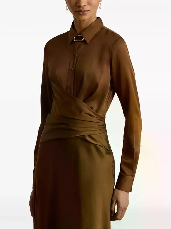 Ralph Lauren Pleated Button-up Maxi Gown Dress - Brown