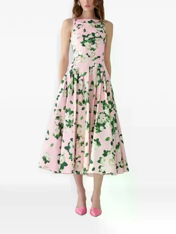 Carolina Herrera Sleeveless Floral Print Midi Dress - Pink