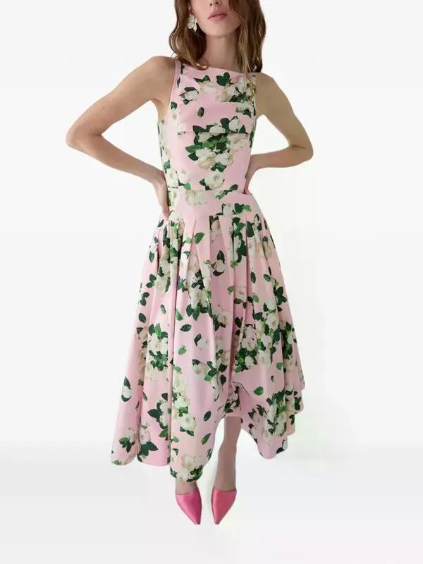 Carolina Herrera Sleeveless Floral Print Midi Dress
