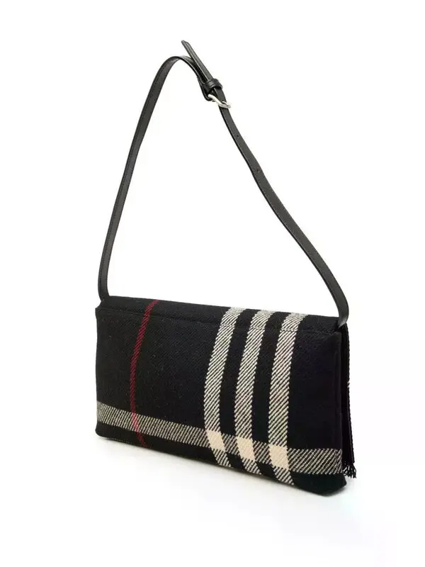 Burberry Exploded Check Wool Fringe Shoulder Bag
