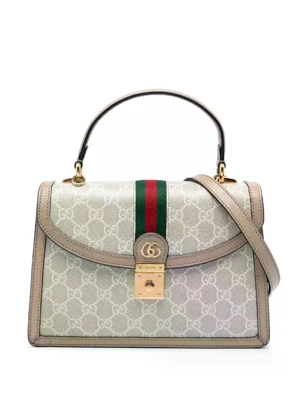 Gucci Ophidia Small Gg Canvas Web Top Handle Flap Satchel - Neutrals