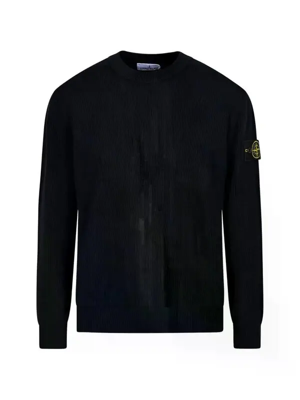 Stone Island Crew Neck Long Sleeve Sweater With Logo Patch - Blue