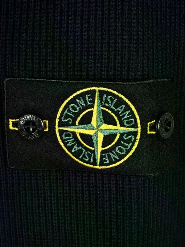 Stone Island Crew Neck Long Sleeve Sweater With Logo Patch - Blue