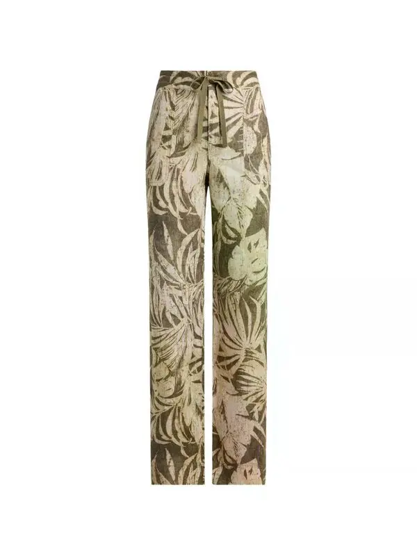 Ralph Lauren Palm Frond Print Linen Wide Leg Trousers - Neutrals