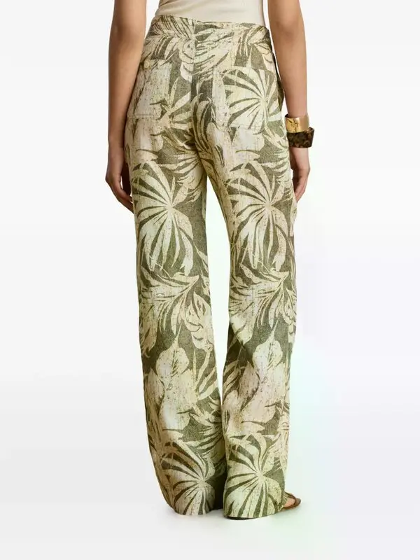 Ralph Lauren Palm Frond Print Linen Wide Leg Trousers
