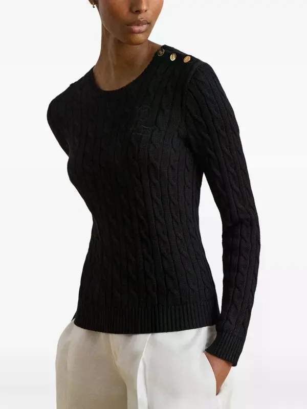 Ralph Lauren Button-trim Cable-knit Crewneck Jumper - Black