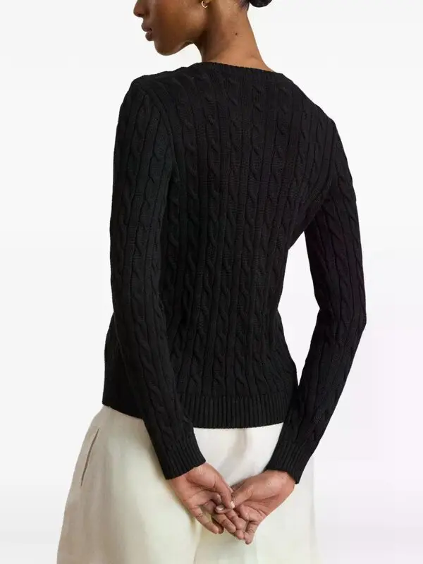Ralph Lauren Button-trim Cable-knit Crewneck Jumper - Black