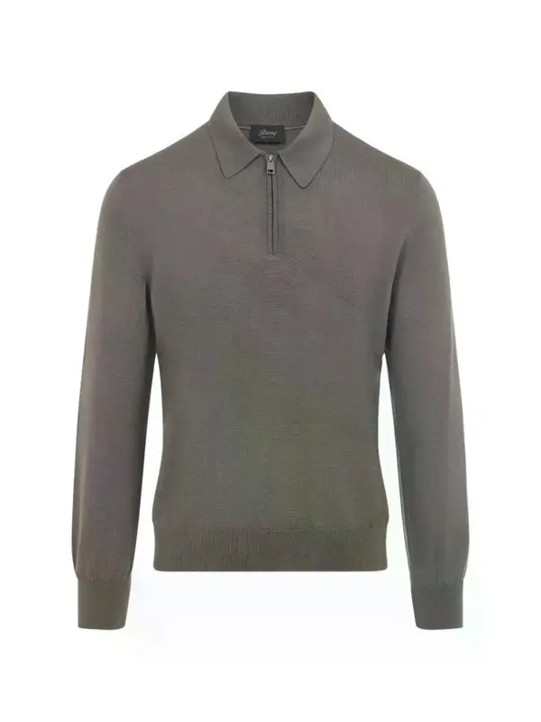 Brioni Quarter-zip Wool Polo Shirt - Grey