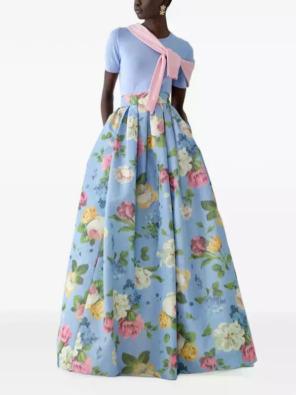 Carolina Herrera Floral Print Maxi Skirt - Blue