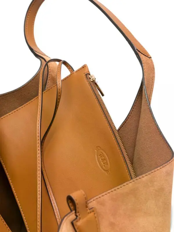 TOD'S Medium T Timeless Suede Tote Bag - Brown