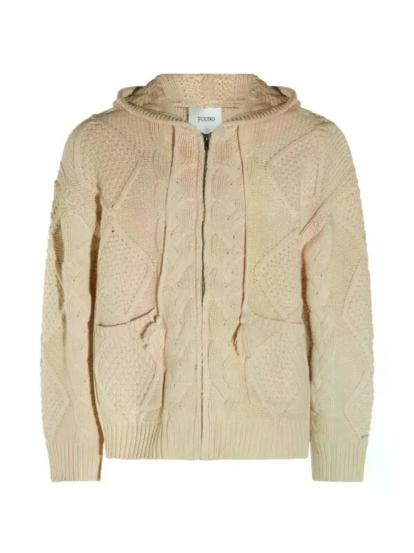 FOUND Cable Knit Zip-up Hoodie With Tassels
