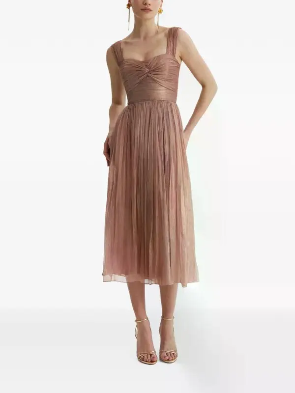 FRAMBOISE Midi Dress With Pleated Texture And Lace-up Back - Pink