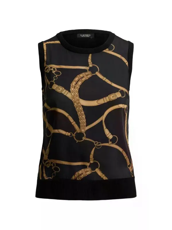 Ralph Lauren Sleeveless Crewneck Top With Belting Print - Black