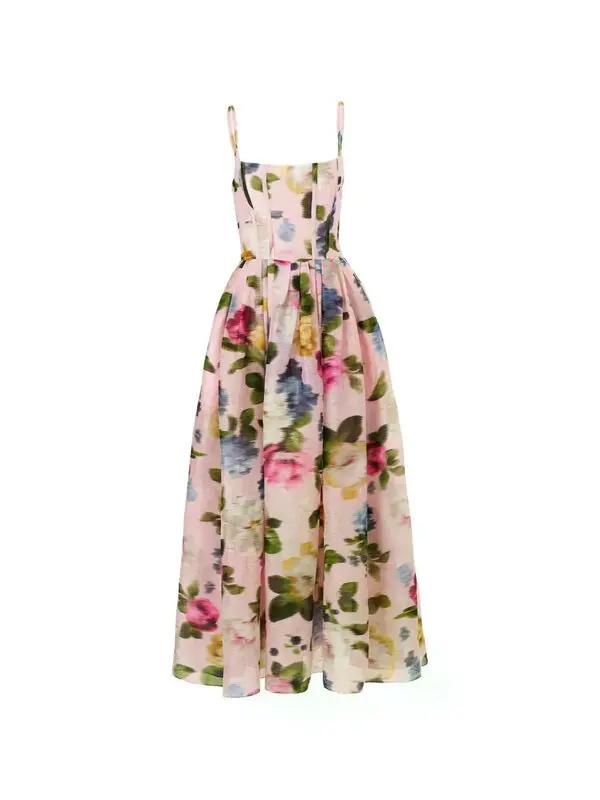 Carolina Herrera Floral Print Corset Maxi Dress - Pink