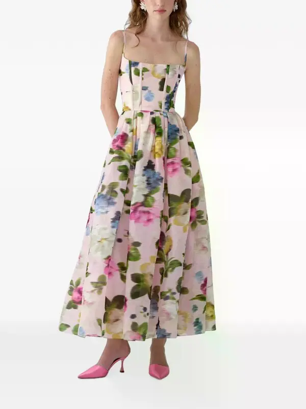 Carolina Herrera Floral Print Corset Maxi Dress