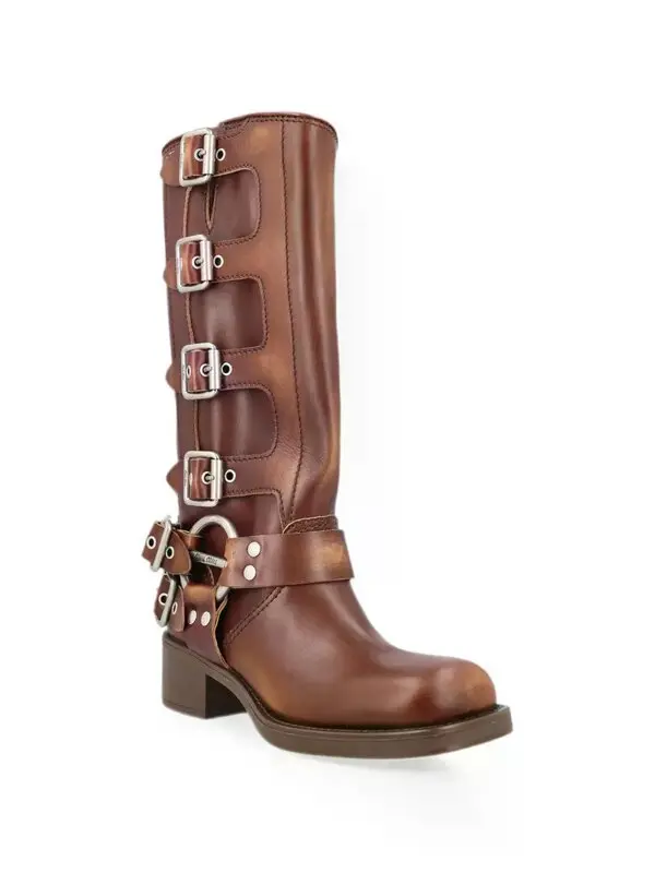 Miu Miu Buckle-detail Leather Boots - Brown