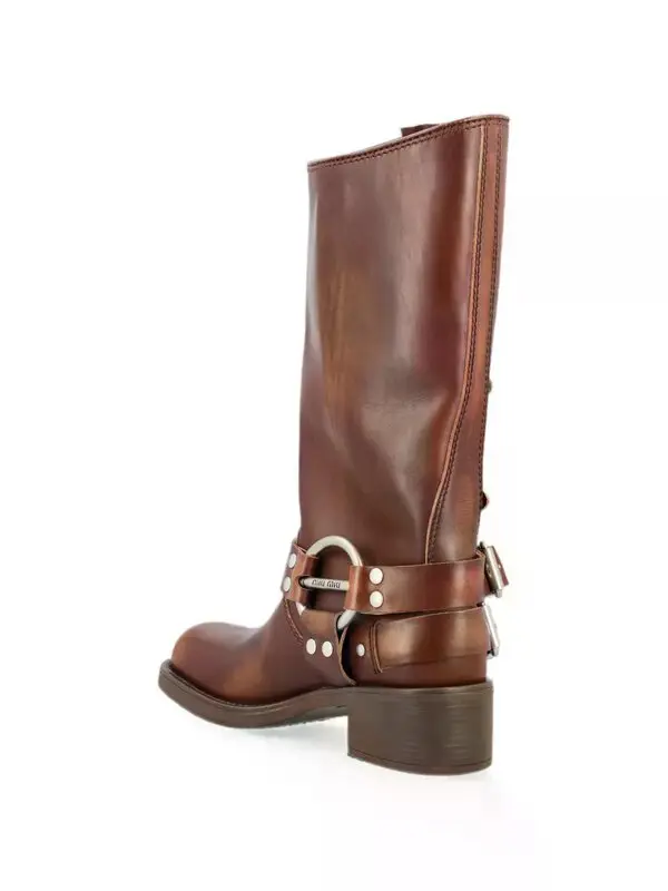Miu Miu Buckle-detail Leather Boots - Brown