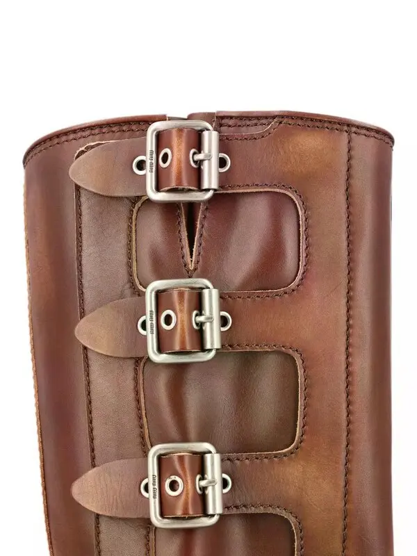 Miu Miu Buckle-detail Leather Boots - Brown