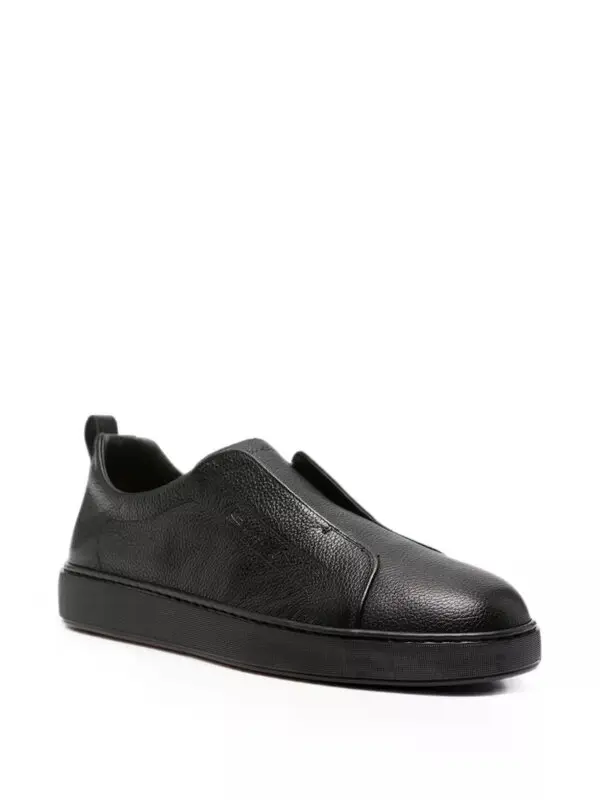Santoni Grainy Leather Slip-on Sneakers - Black
