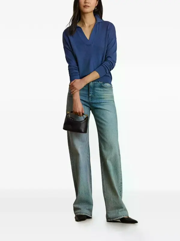 Ralph Lauren Ribbed Johnny Collar Sweater - Blue
