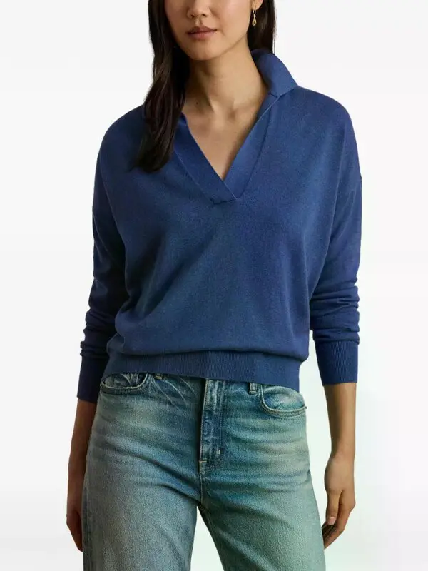 Ralph Lauren Ribbed Johnny Collar Sweater - Blue
