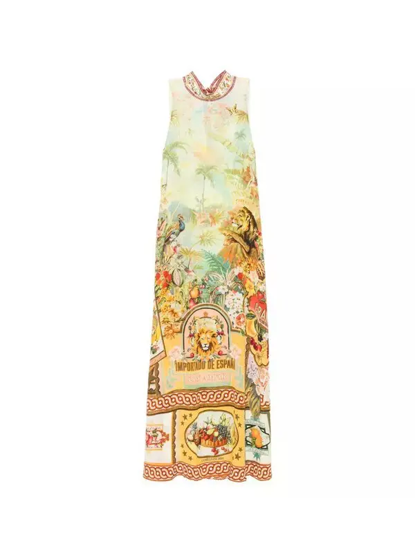 Camilla Graphic-print Tie-back Midi Dress