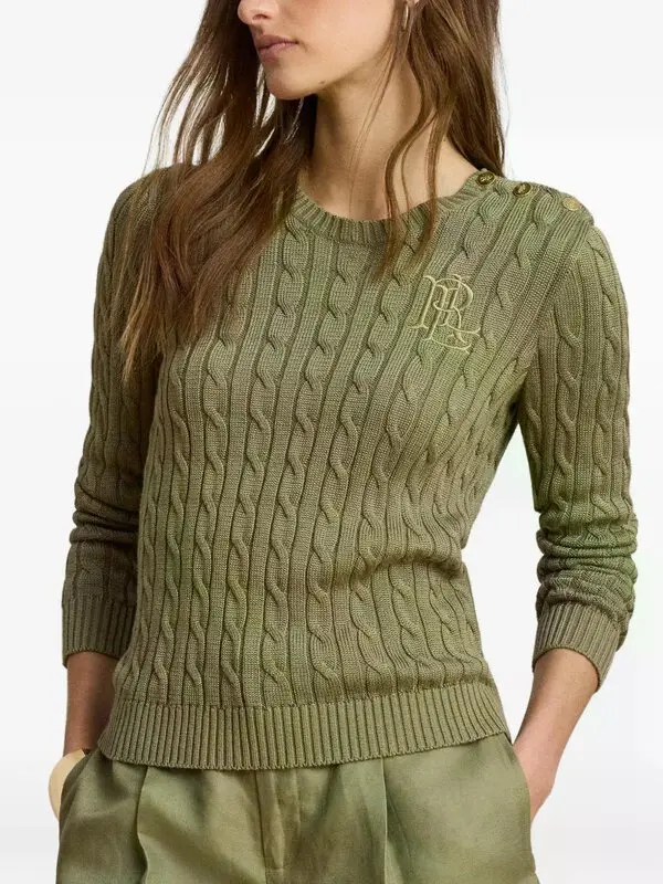 Ralph Lauren Button-trim Cable-knit Sweater - Green