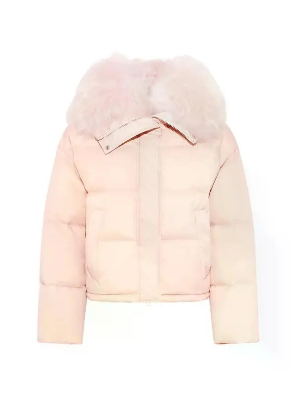 YVES SALOMON Shearling Trim Down Jacket - Pink