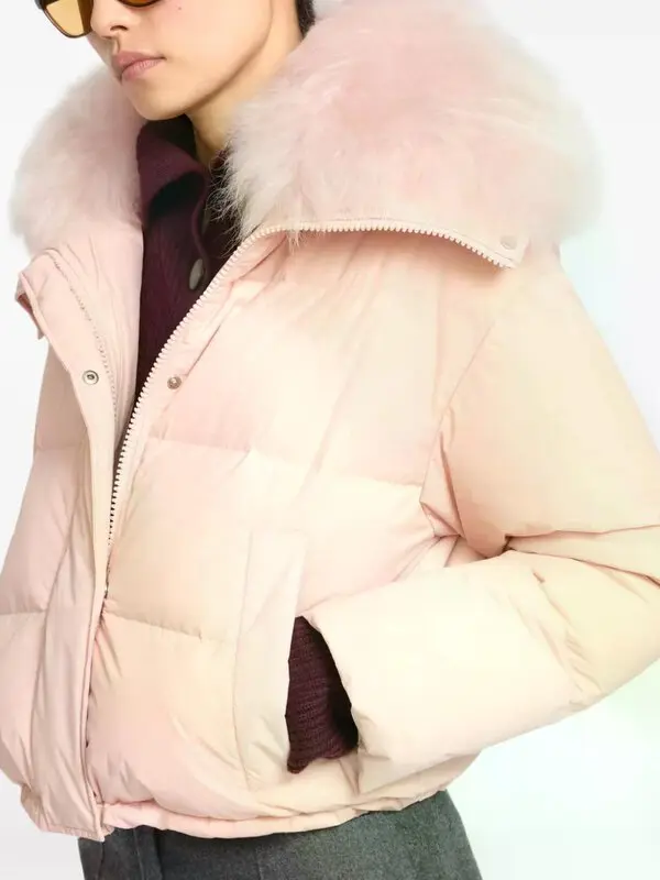 YVES SALOMON Shearling Trim Down Jacket - Pink