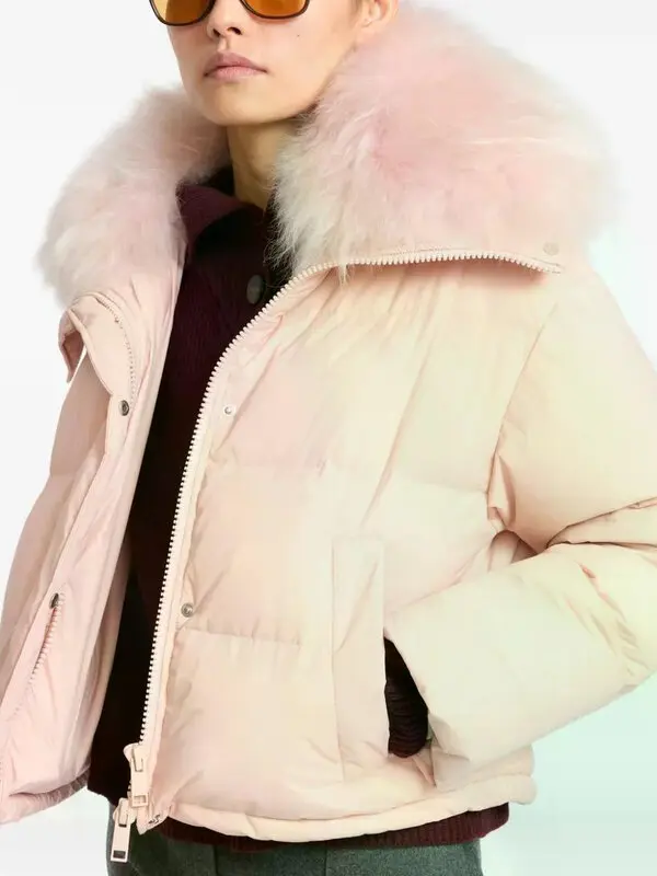 YVES SALOMON Shearling Trim Down Jacket - Pink