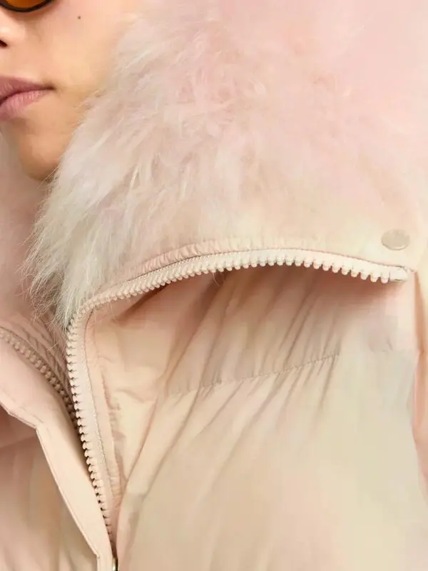 YVES SALOMON Shearling Trim Down Jacket - Pink