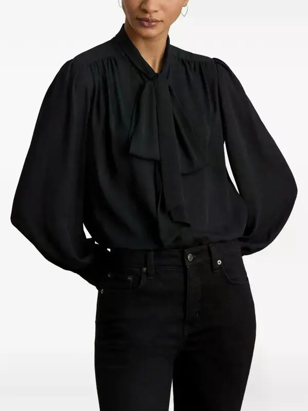 Ralph Lauren Tie-neck Blouson-sleeve Blouse
