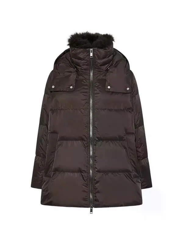 YVES SALOMON A-line Hooded Puffer Jacket With Lambswool Trim - Brown