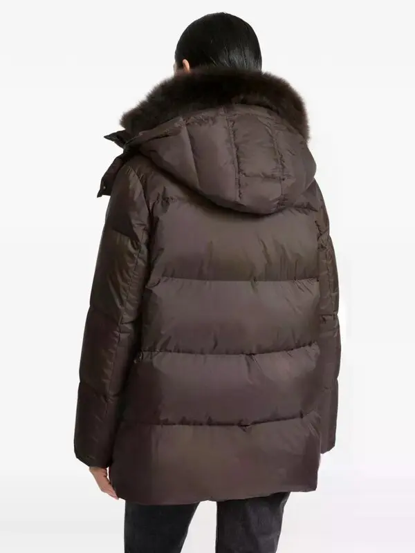 YVES SALOMON A-line Hooded Puffer Jacket With Lambswool Trim