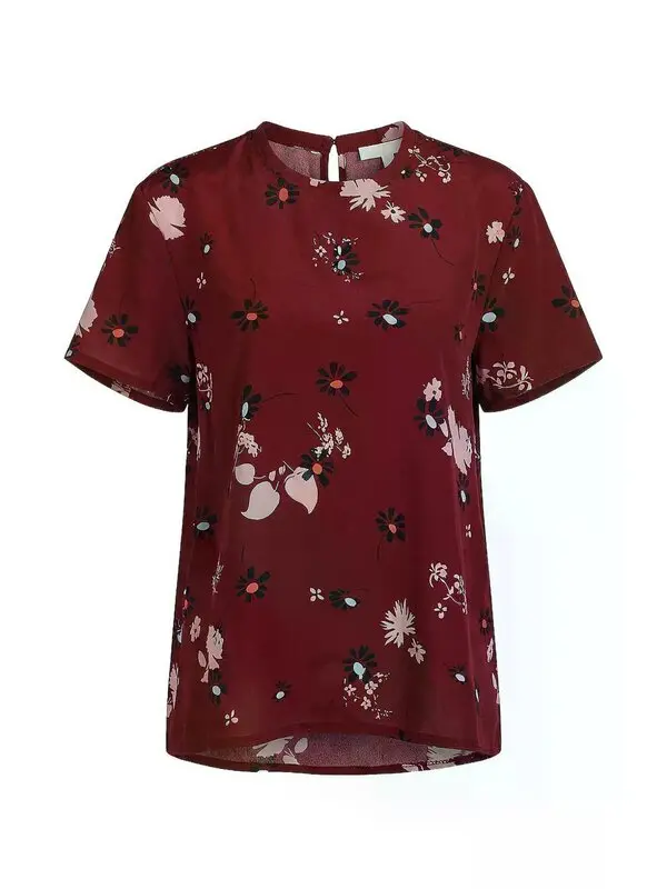 Valentino Garavani Short Sleeve Floral Print Blouse - Red