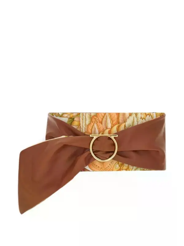 FERRAGAMO Adjustable Silk Twill Waist Belt With Gancini Buckle - Brown