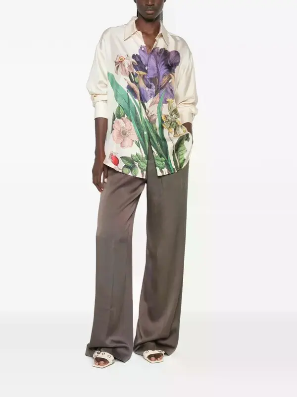 PIERRE-LOUIS MASCIA Floral Print Silk Shirt - Neutrals