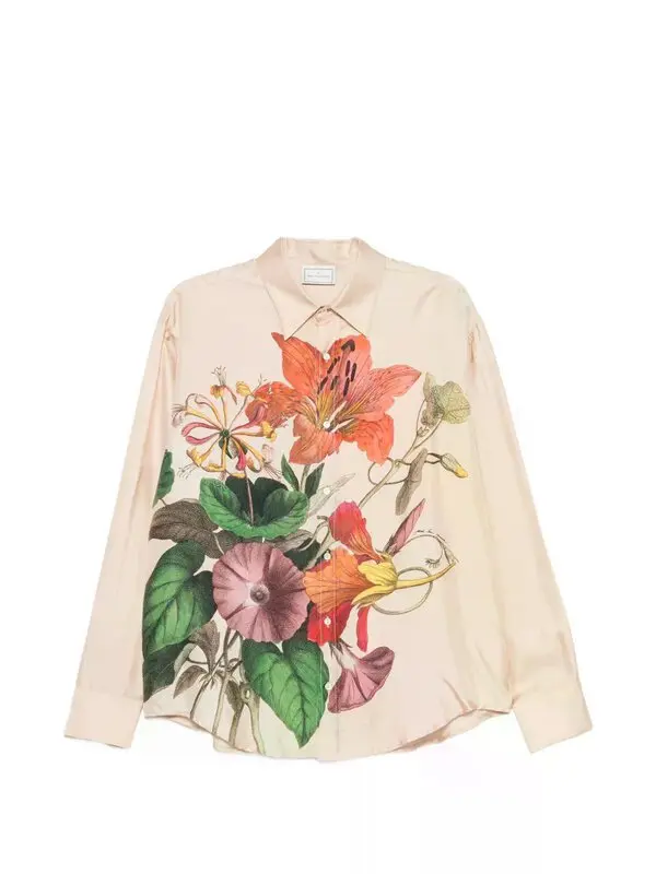 PIERRE-LOUIS MASCIA Floral Print Silk Shirt - Neutrals