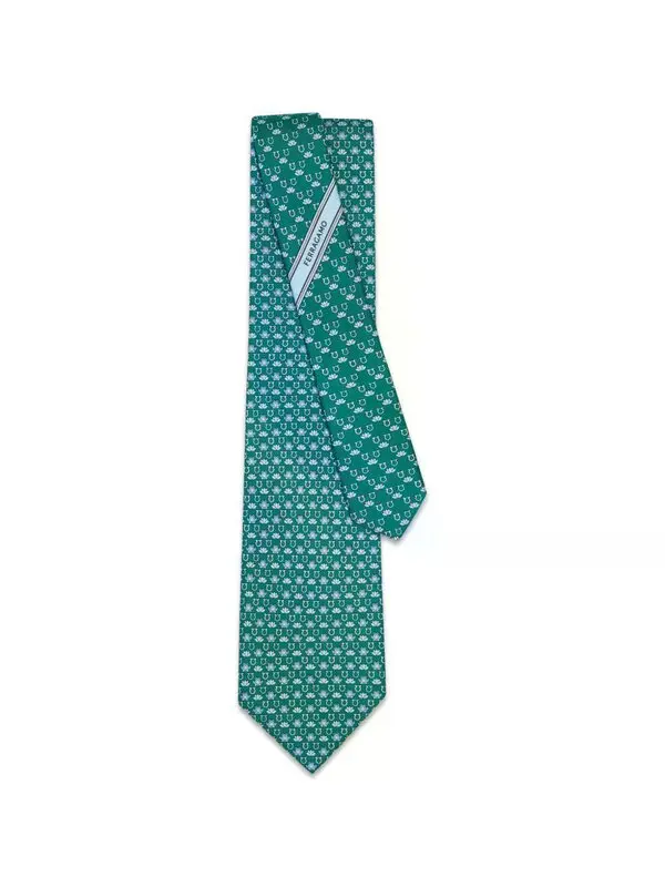 FERRAGAMO Frog-print Silk Tie - Green