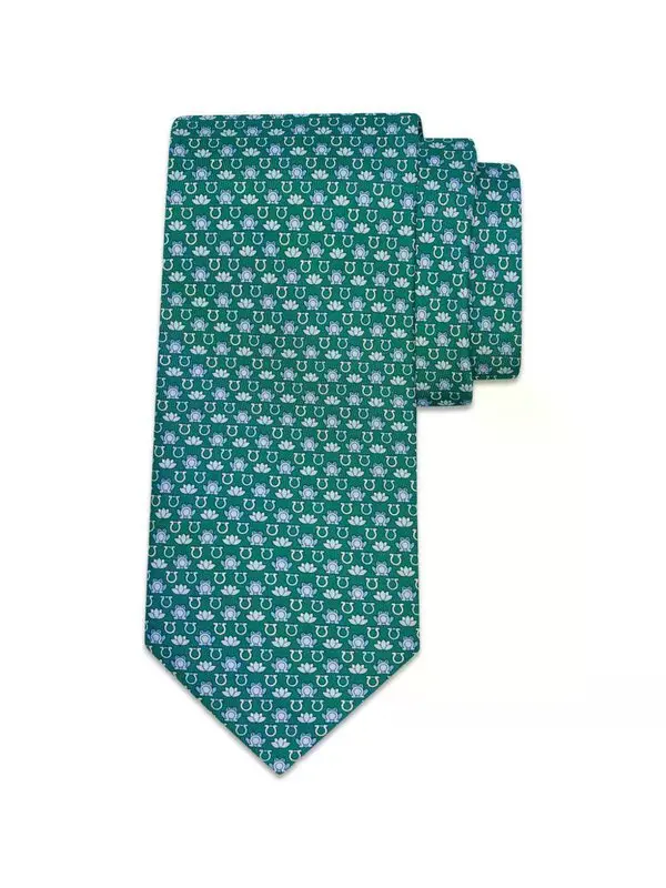 FERRAGAMO Frog-print Silk Tie - Green