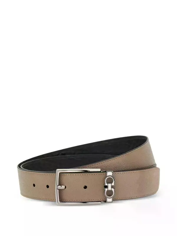 FERRAGAMO Reversible And Adjustable Belt With Rectangular Buckle - Neutrals