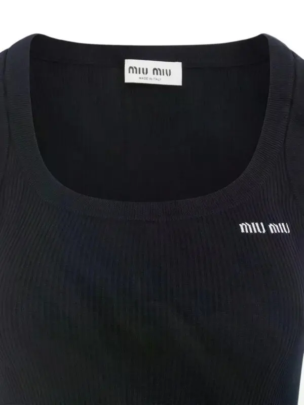 Miu Miu Logo Embroidered Ribbed Tank Top - Blue