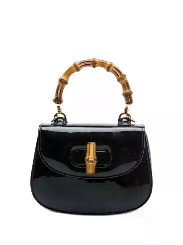 Gucci Patent Bamboo 1947 Top Handle Bag Satchel - Black