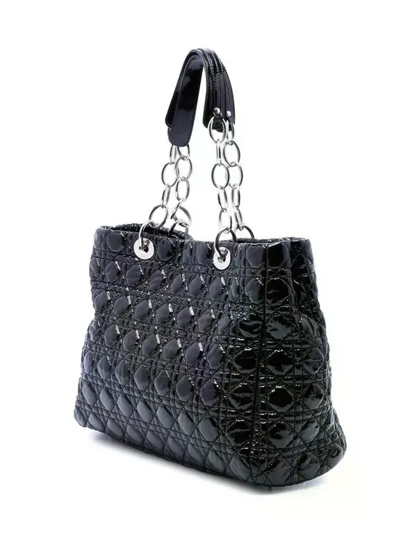 Dior 2012 Large Patent Cannage Lady Soft Shopping Tote Bag - Black