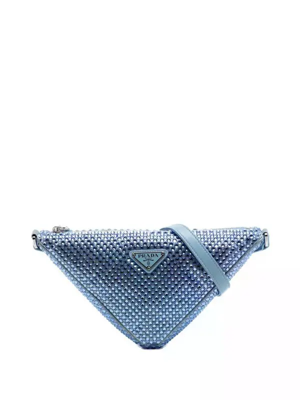 Prada Crystal Embellished Satin Triangle Shoulder Bag - Blue