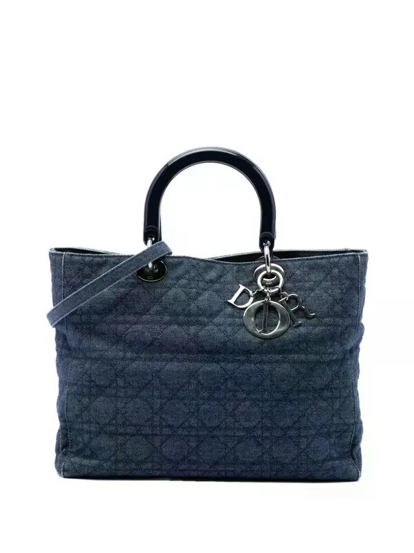 Dior Large Denim Cannage Lady Satchel - Blue