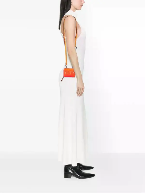 Valentino Garavani 2000-2026 Calfskin Vltn Wallet With Neck Strap Crossbody Bag - Orange