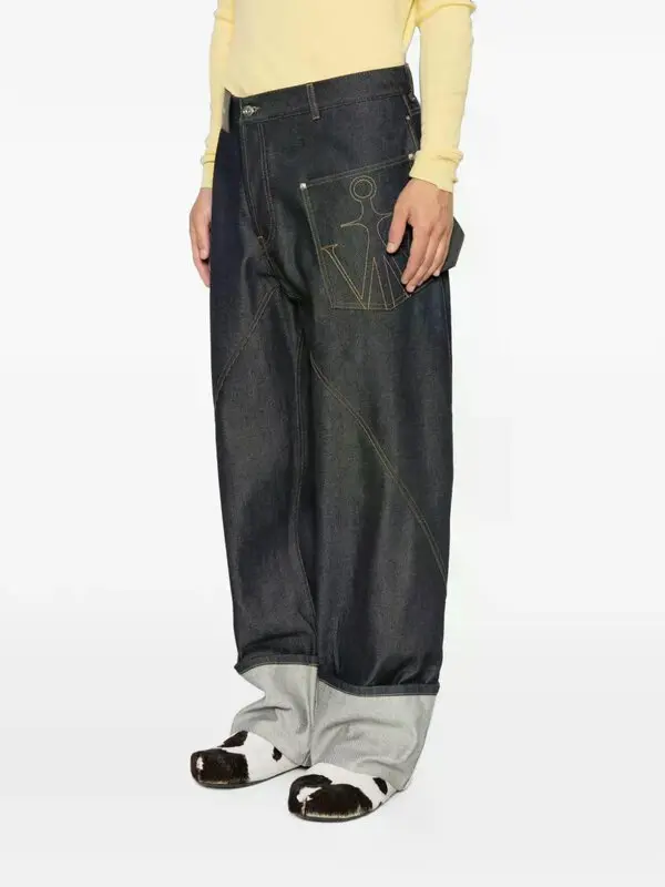 JW Anderson Indigo Wide-leg Jeans With Contrast Stitching And Anchor Embroidery